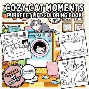 Cozy Cat Moments Coloring Book, Cozy and Comfy 40 Digital Coloring ...