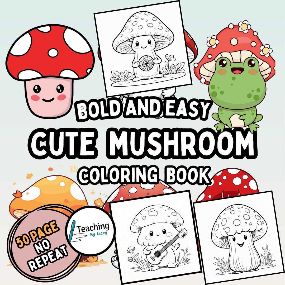 Cute Mushroom Bold and Easy Coloring Book, 50 Simple Coloring Books ...