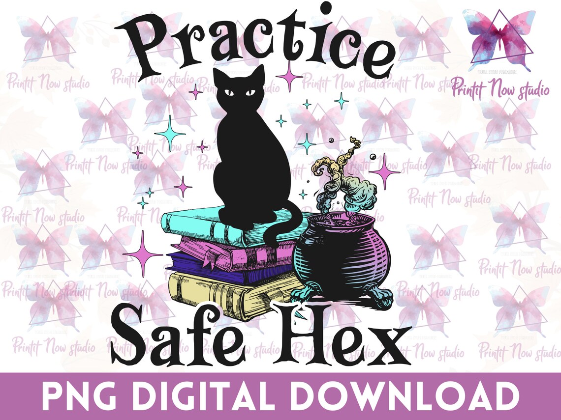 Practice Safe Hex Png Cat Book Magic Design Vintage - Etsy