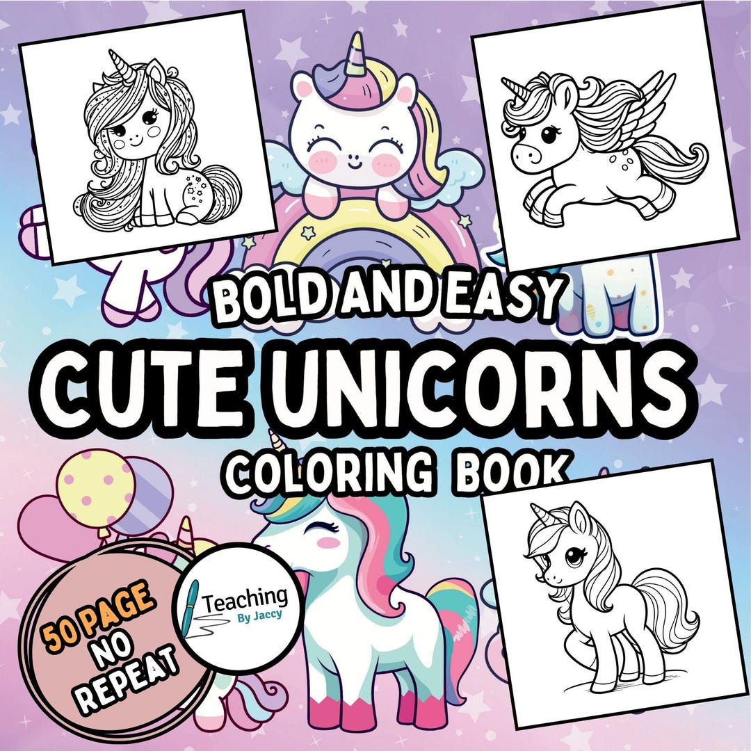 Unicorns Easy and Bold Coloring Book, Children's Coloring Book, Cute ...