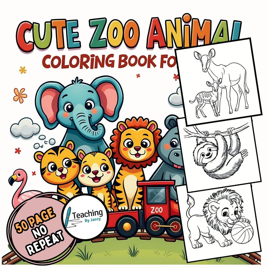 Zoo Animals Coloring Book for Kids, Wild Safari Animals Coloring Pages ...