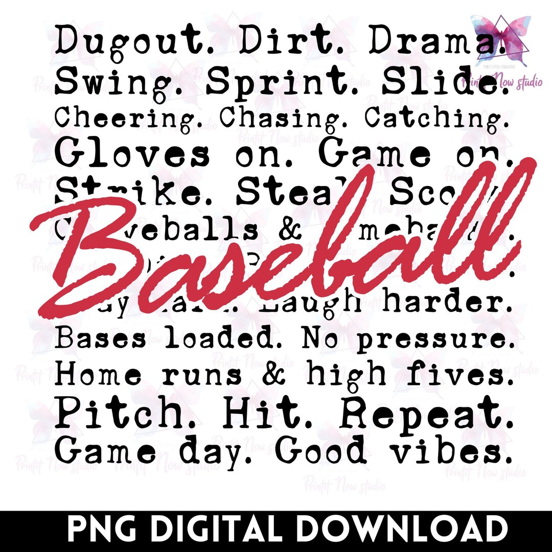 Baseball Words SVG PNG, Baseball Typography Png, Baseball Mom Words Png ...