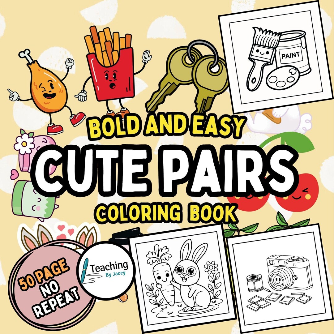 Bold and Easy Cute Pairs Coloring Book, 50 Simple Coloring Books, Cute ...