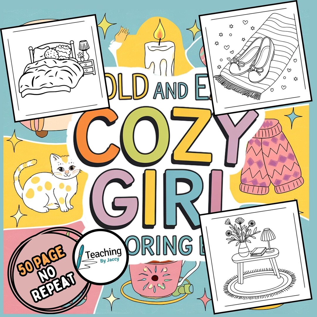 Cozy Girl Coloring Book, Bold and Easy Coloring Pages, Cute Cozy Girl ...
