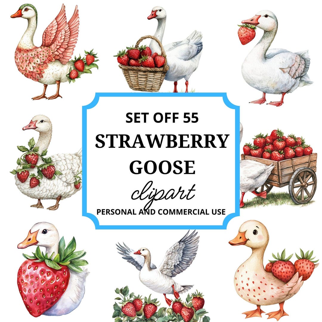 55 Strawberry Goose Clipart, Cottagecore Goose Pngs, Cute Farm Animal ...