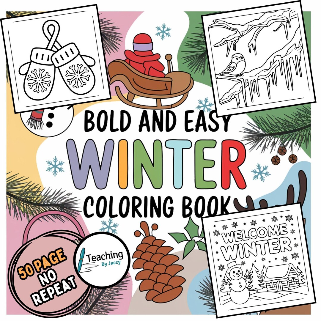 Bold and Easy Winter Coloring Book for Adults, 50 Cozy Simple Coloring ...