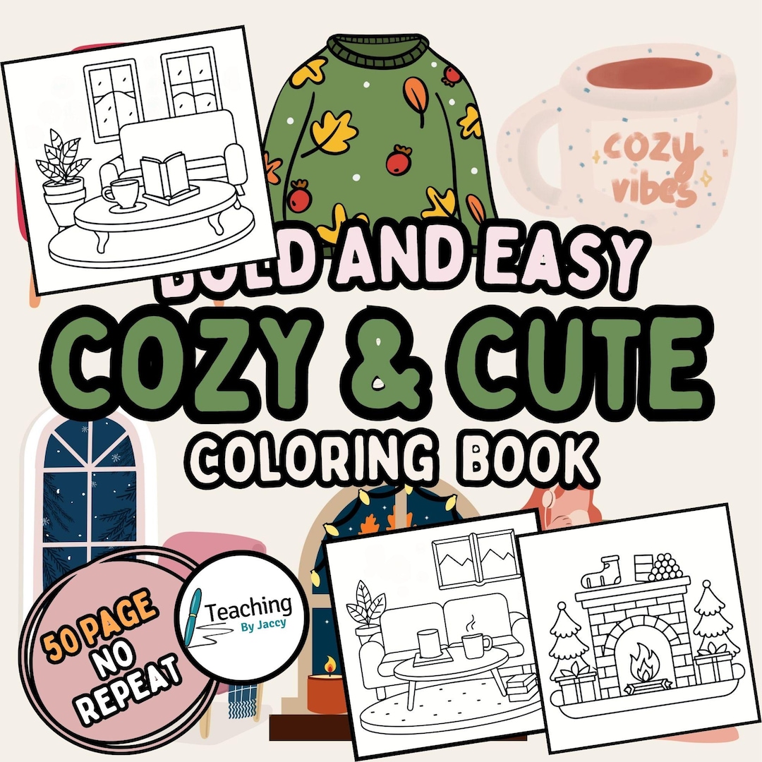Cozy and Cute Bold and Easy Coloring Book, Adorable Cozy Designs, Cozy ...
