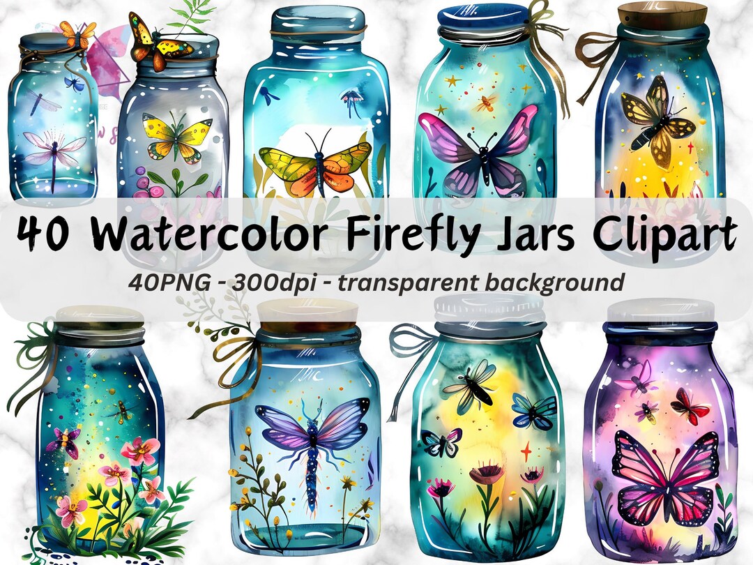 Watercolor Firefly Jars Clipart, Fantasy Fireflies PNG Format ...