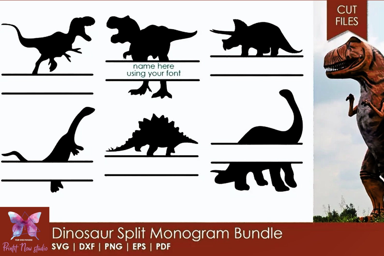 Dinosaur SVG Dinosaur Split Monogram Svg Bundle Dinosaur - Etsy