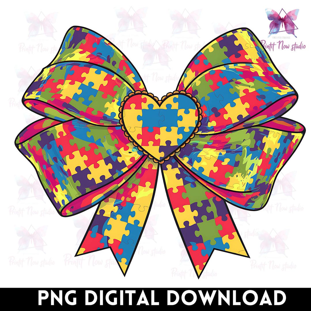 Puzzle Pieces Bow Png, Autism Awareness Coquette Png, Cute Autism Bow ...