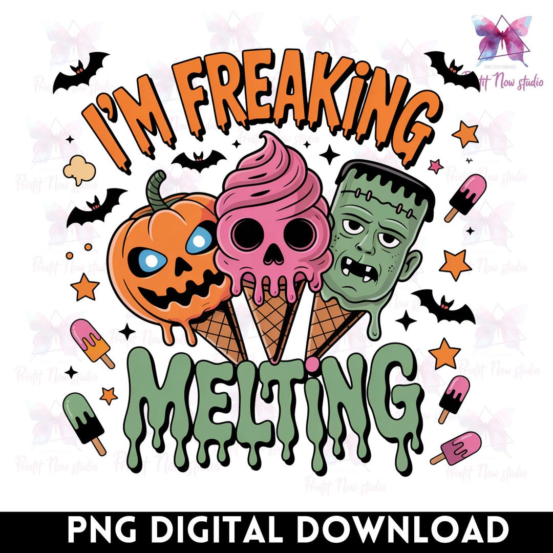 Funny Melting Halloween PNG: Spooky Ice Cream Cone Design (digital ...
