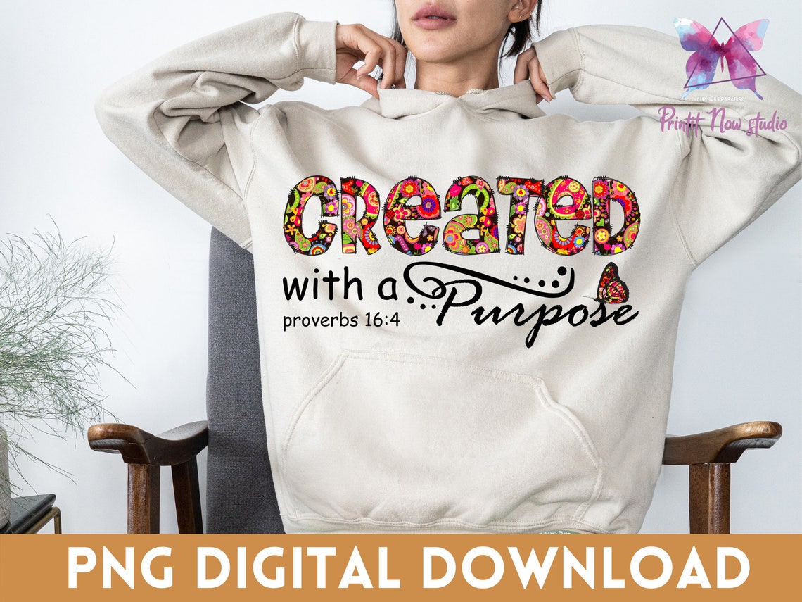 Floral Christian Sublimation Created With A Purpose PNG | Etsy