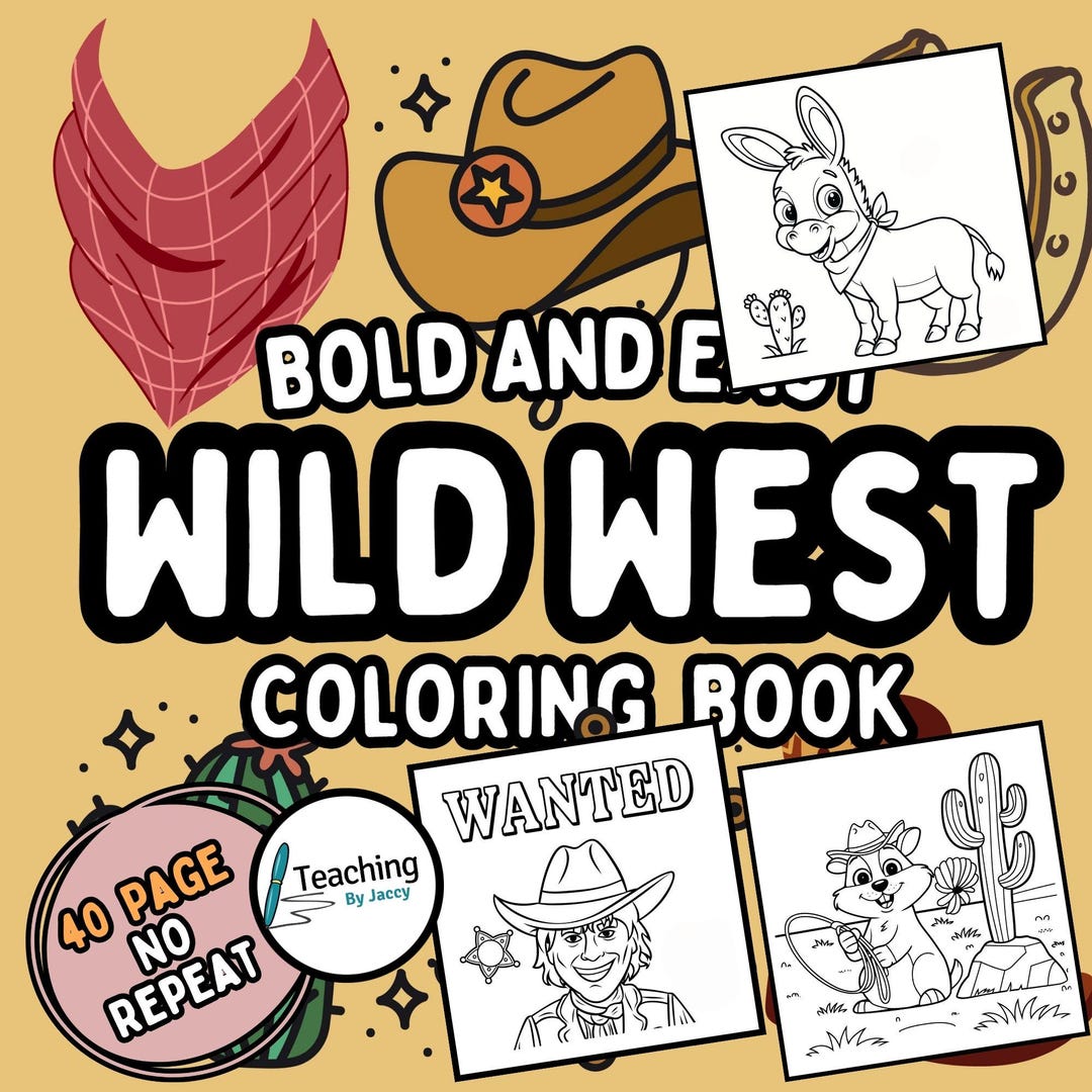 Wild West Coloring Book, Bold and Easy Coloring Book, Cowgirl Life ...