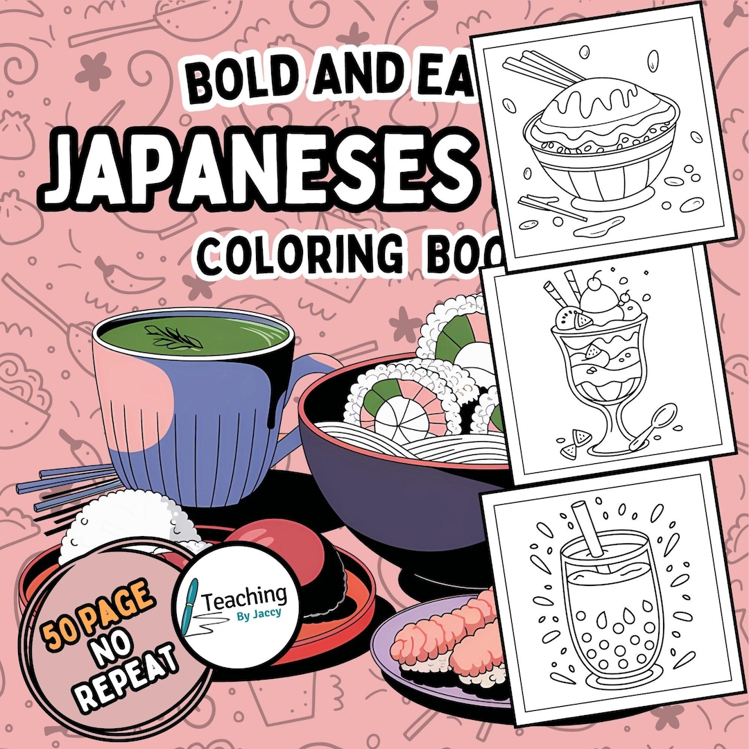 Japanese Food Coloring Book Bold and Easy, Cute Asian Food Kawaii Food ...