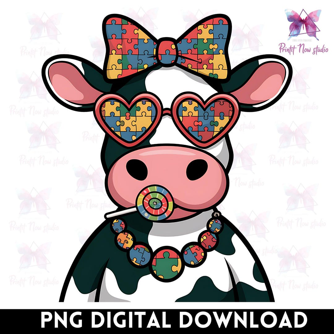 Autism Highland Cow, Autism Cow Png, Autism Awareness PNG, Cow Autism ...