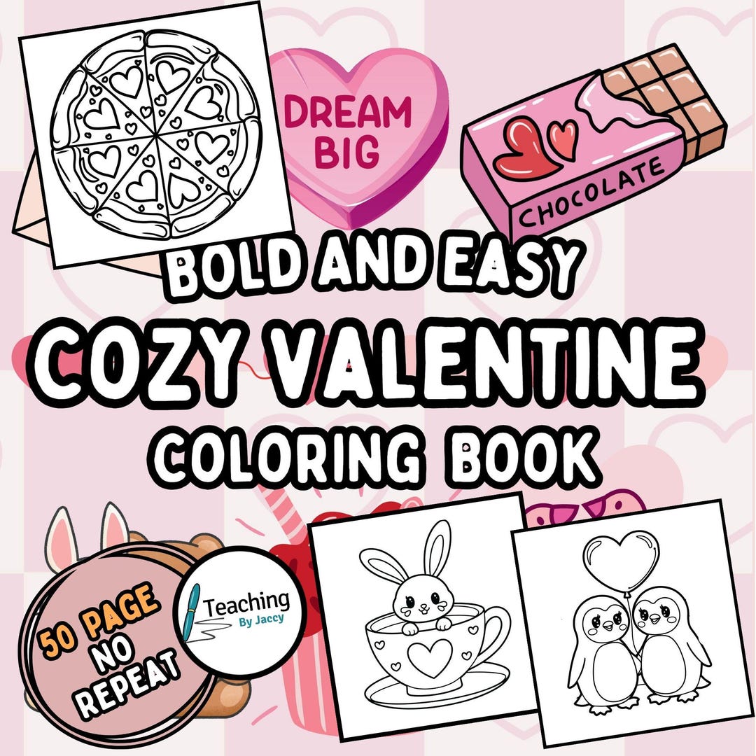 Cozy Valentine's Coloring Book, 50 Bold and Easy Coloring Book, Love ...