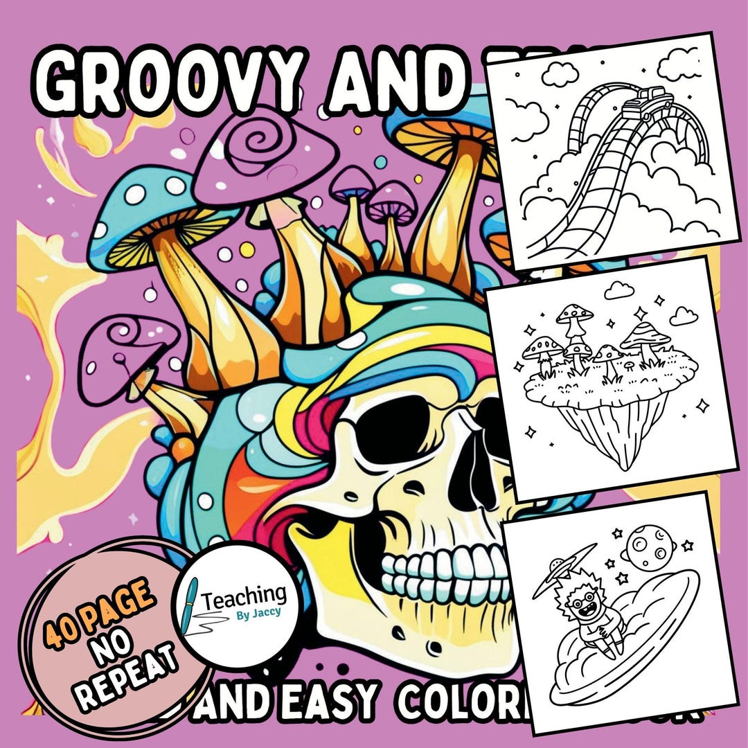 Trippy and Groovy Coloring Book for Adults, Retro Trippy Designs - 70s ...