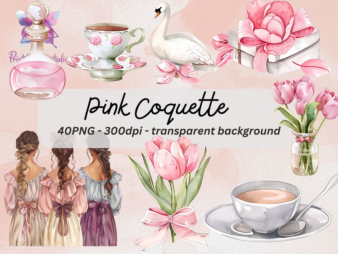 Pink Coquette Watercolor Clipart, Vintage Watercolor Clipart Bundle ...