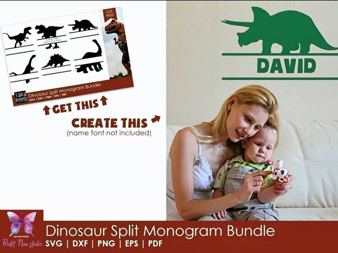 Dinosaur SVG - Dinosaur Split Monogram Svg Bundle , Dinosaur With Name ...
