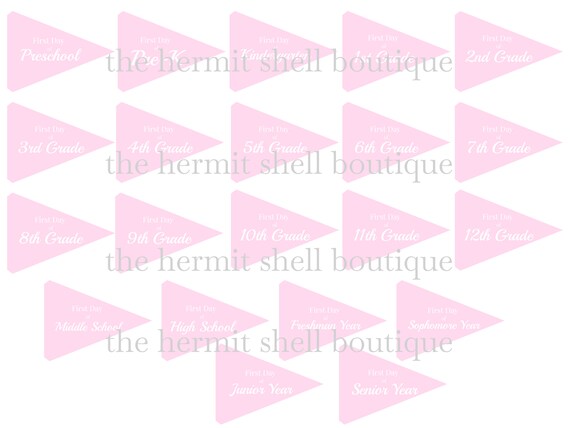 Instant Download First Day of School Pennant Banner Pink - Etsy