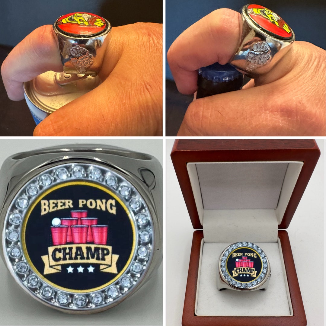 The Decapitator Beer Pong Champ Ring Bottle Cap & Can Tab Opener Opens ...
