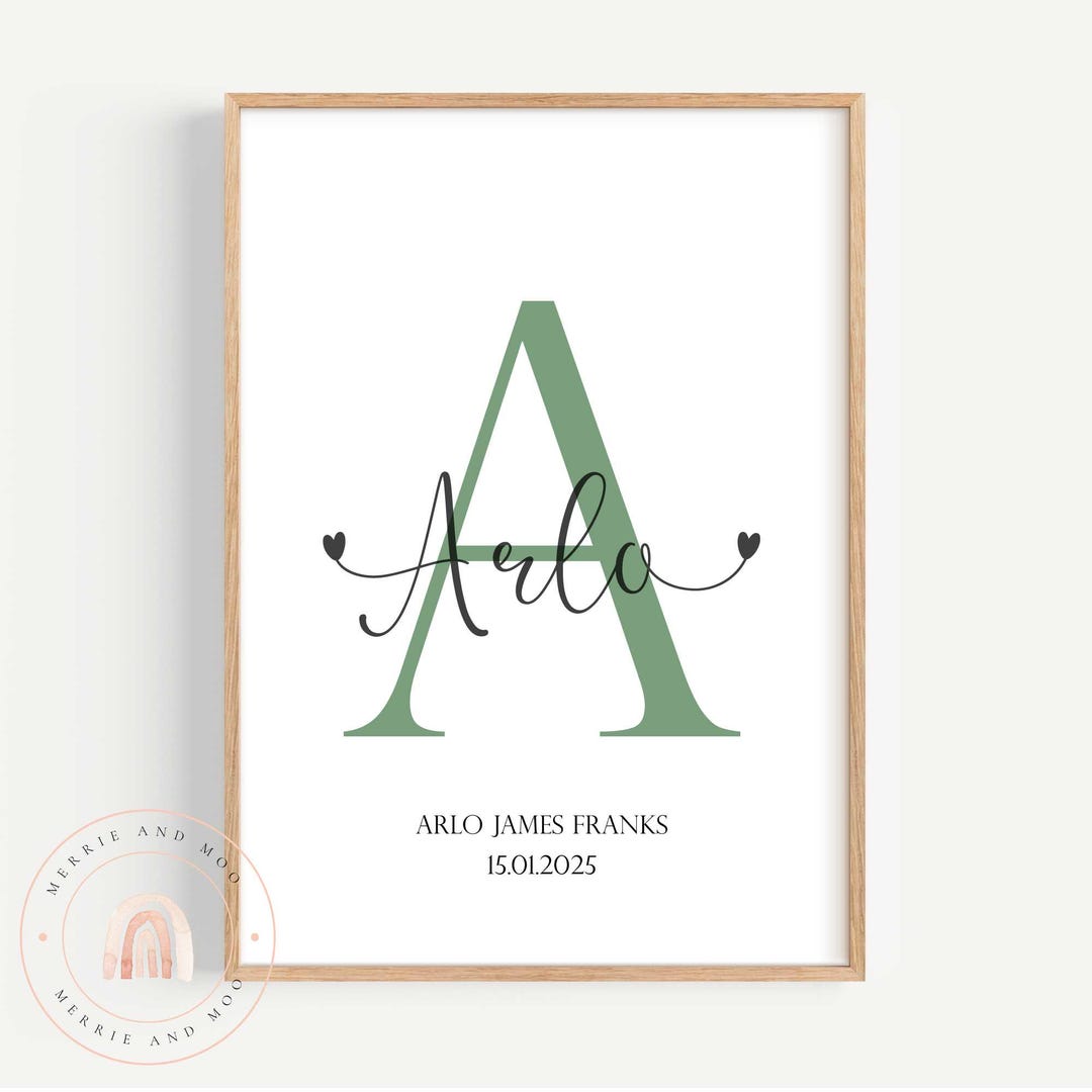 Custom Initial Print, Name Printable, Personalised Polka Dot ...