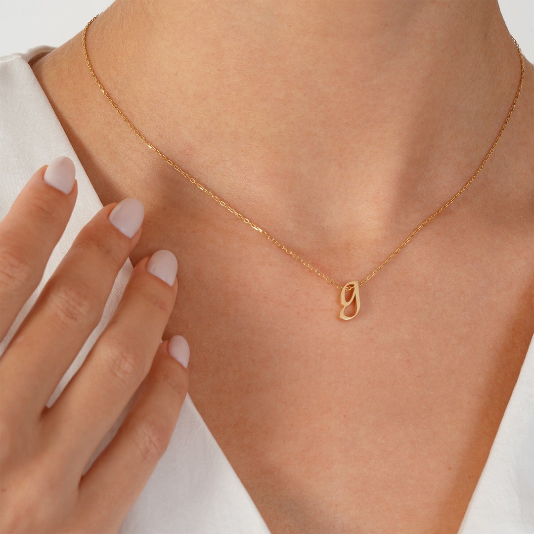 Personalized Initial Necklace Gold Cursive Necklace Custom - Etsy