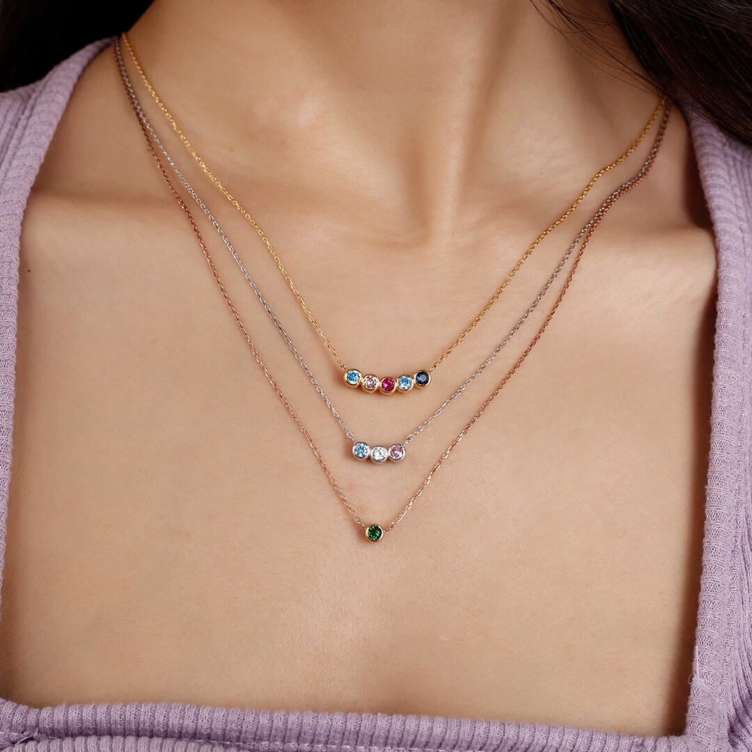 Tiny Birth Stone Necklace Birthstone Jewelry Family Birth Stone Jewelry ...