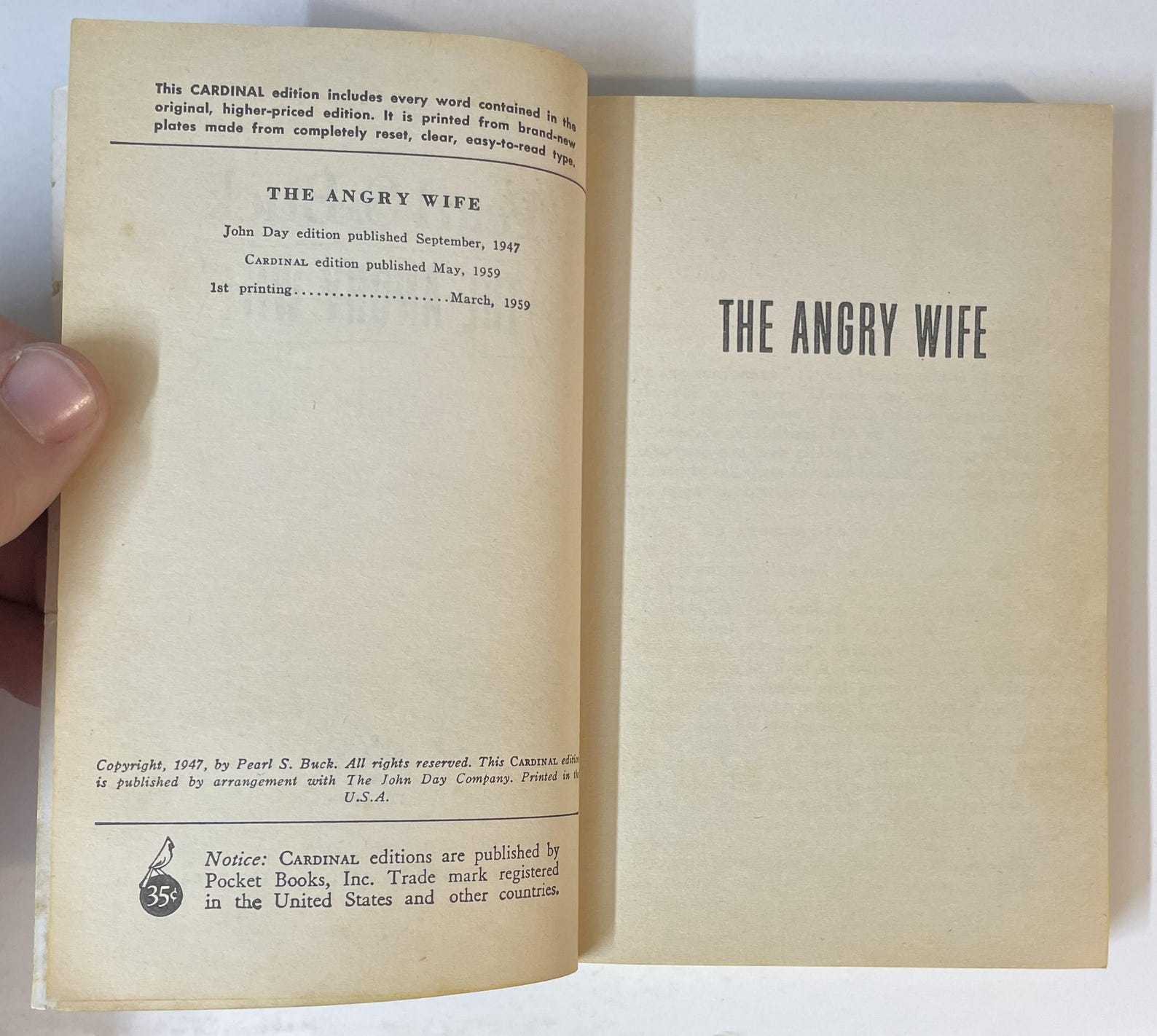 The Angry Wife - Pearl S Buck (1959 Cardinal C334 - 1st Pb, Kokinos Art ...