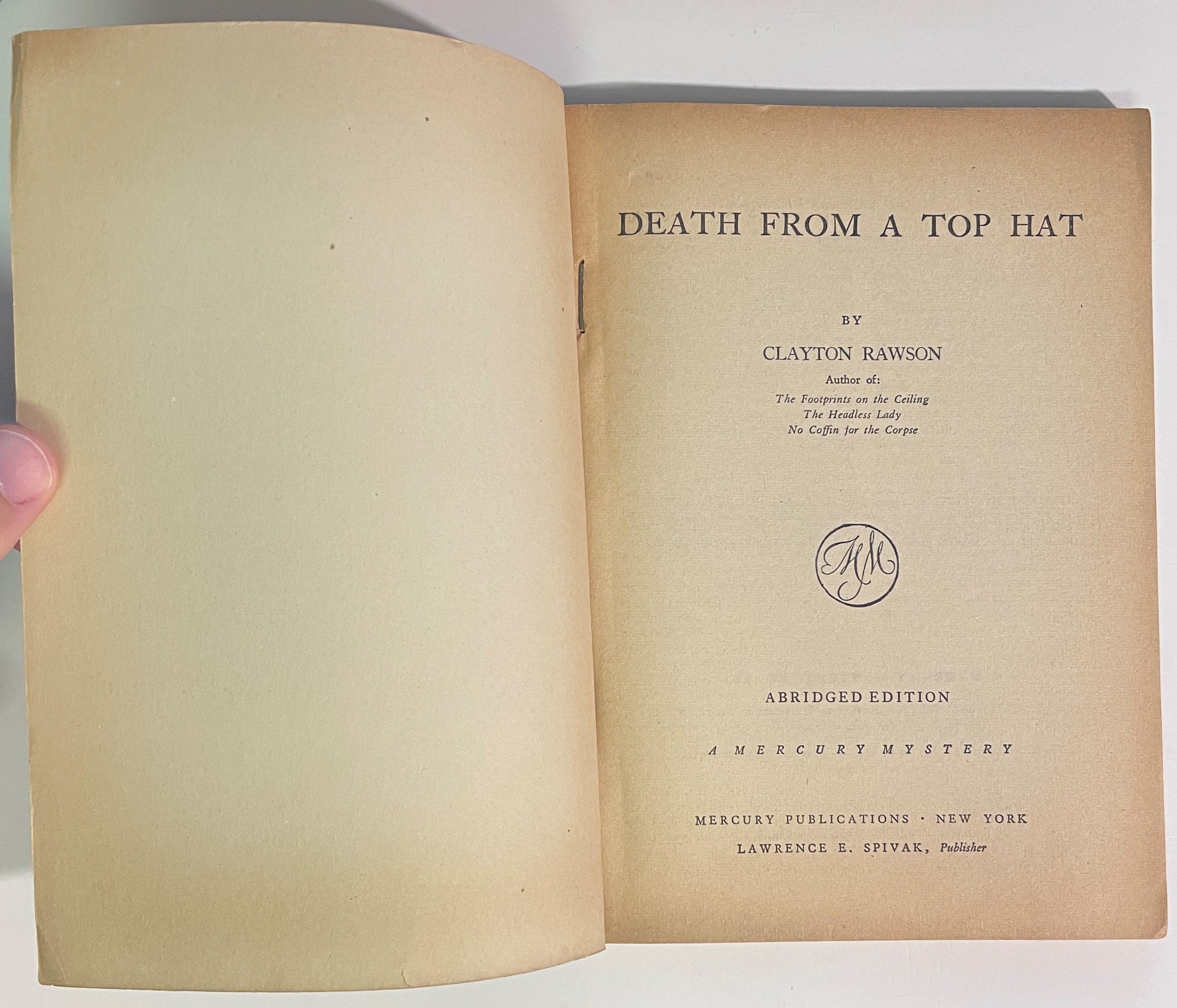 Death From a Top Hat by Clayton Rawson (mercury #155, George Salter Art ...