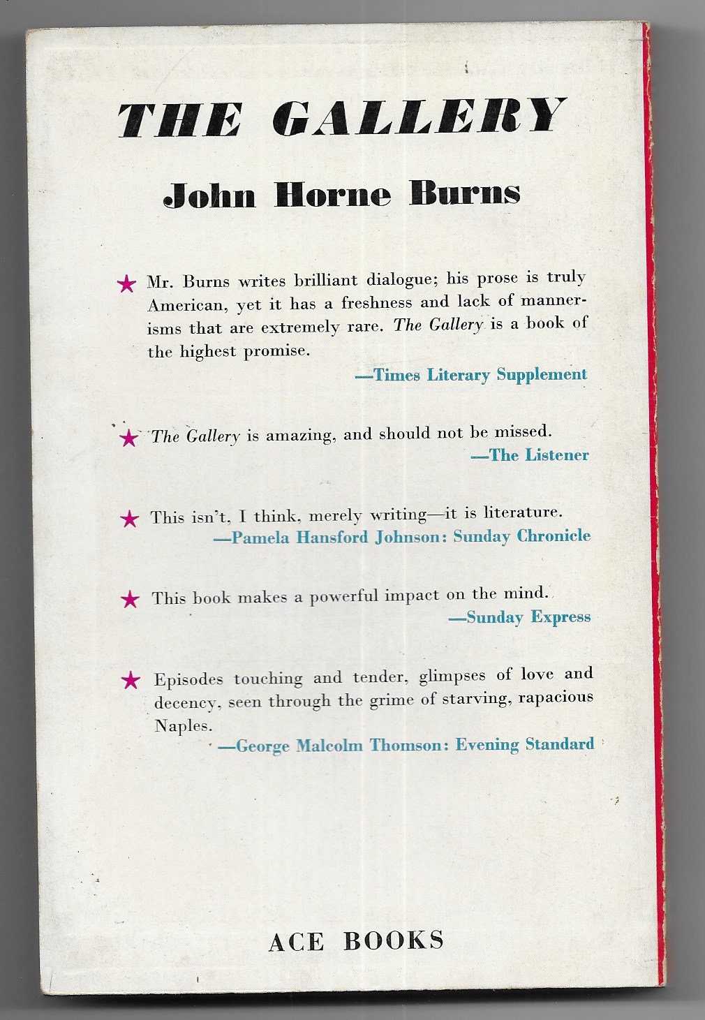 The Gallery by John Horne Burns (1957 Ace Books [UK] H143 - SCARCE, NF ...