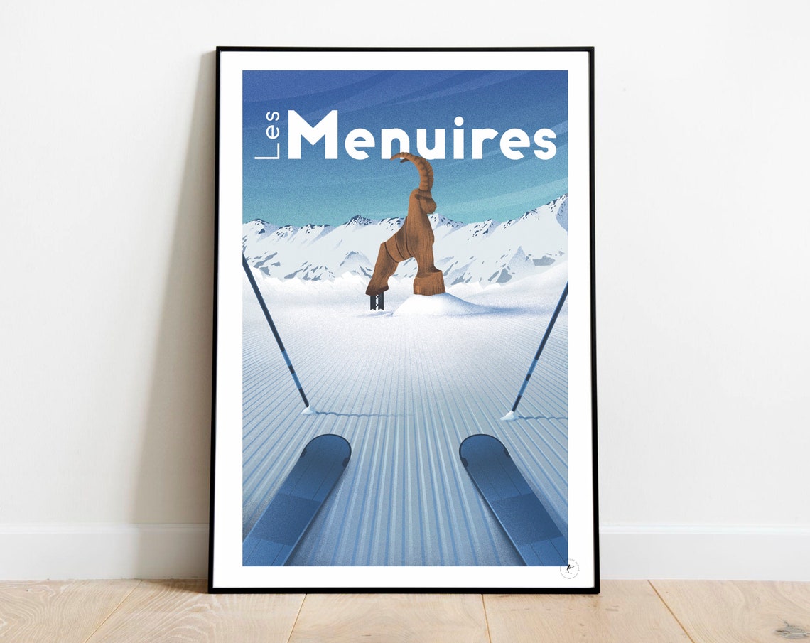 Affiche Les Menuires - Les 3 Vallées // Illustration Vintage ...