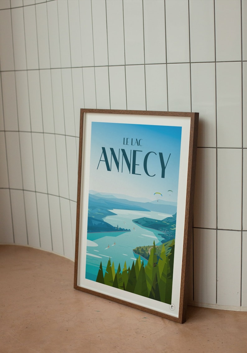 Annecy Poster - Lake Annecy // Vintage Illustration - Decoration ...