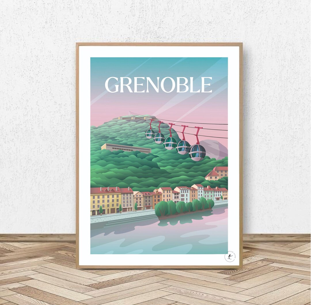 Grenoble Poster - La Bastille // Vintage Alpine City Poster ...
