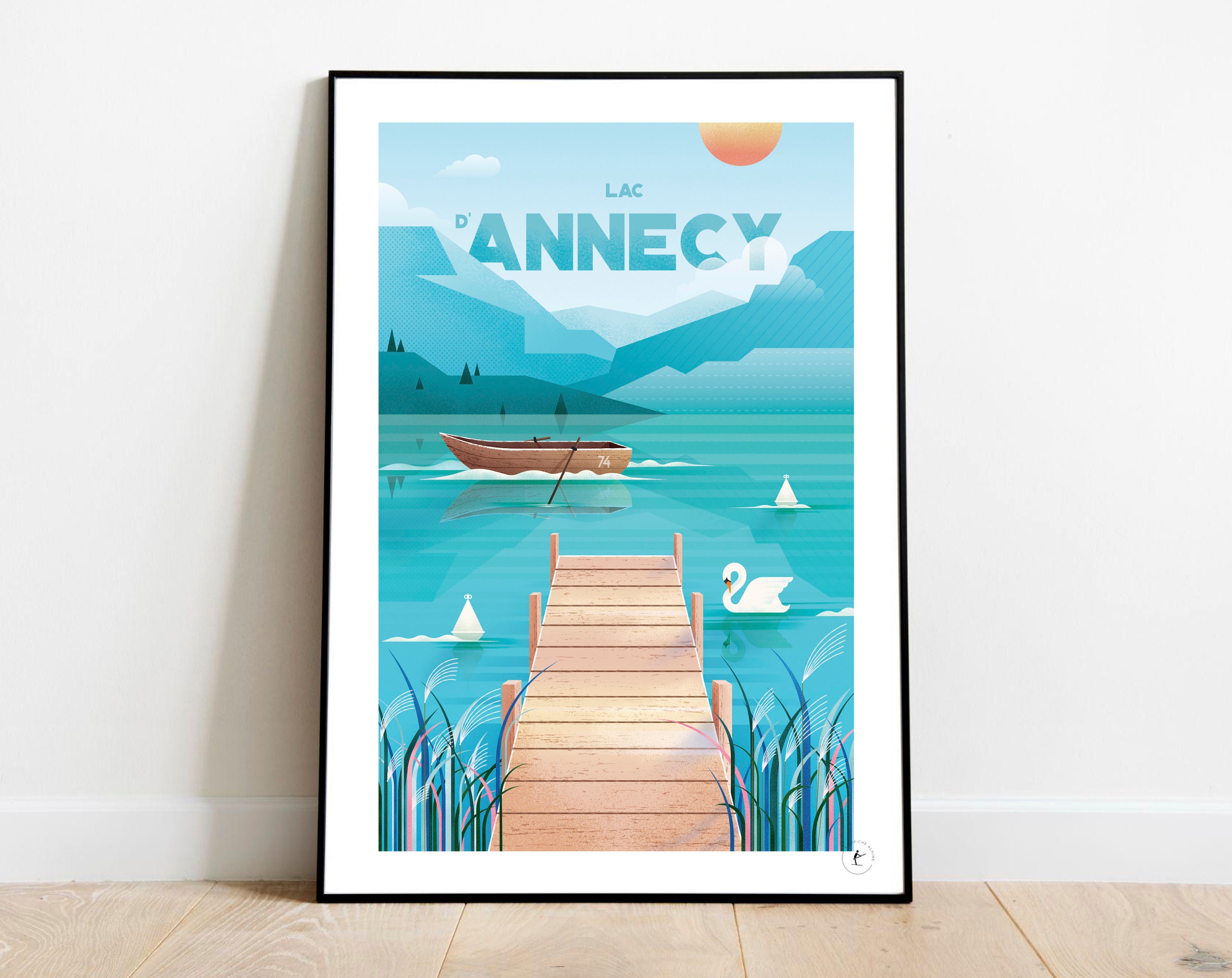 Affiche Annecy - Lac d'Annecy // Illustration Vintage - Décoration ...