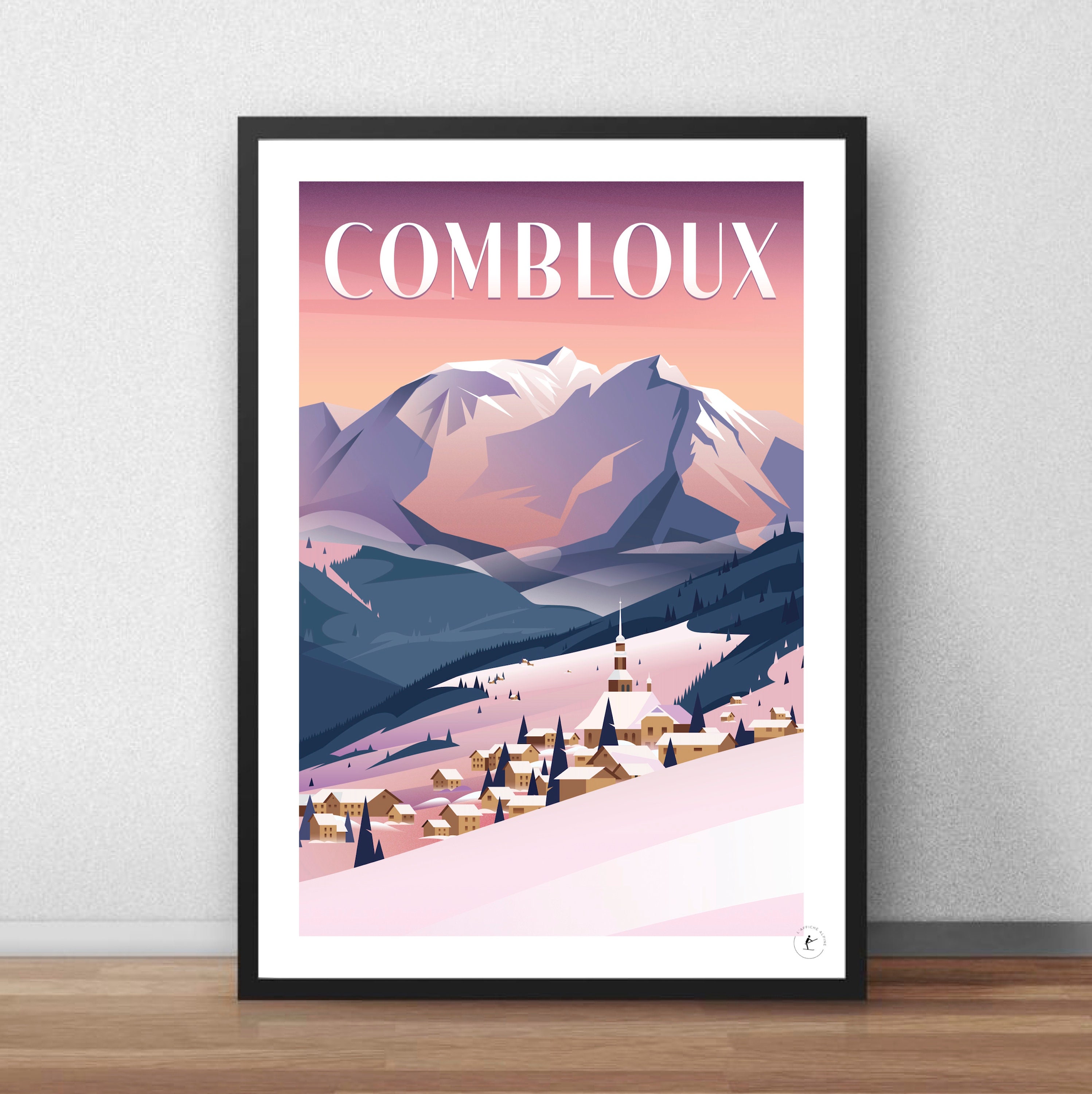 Affiche Combloux - Mont Blanc // Illustration Ski Vintage - Décoration ...