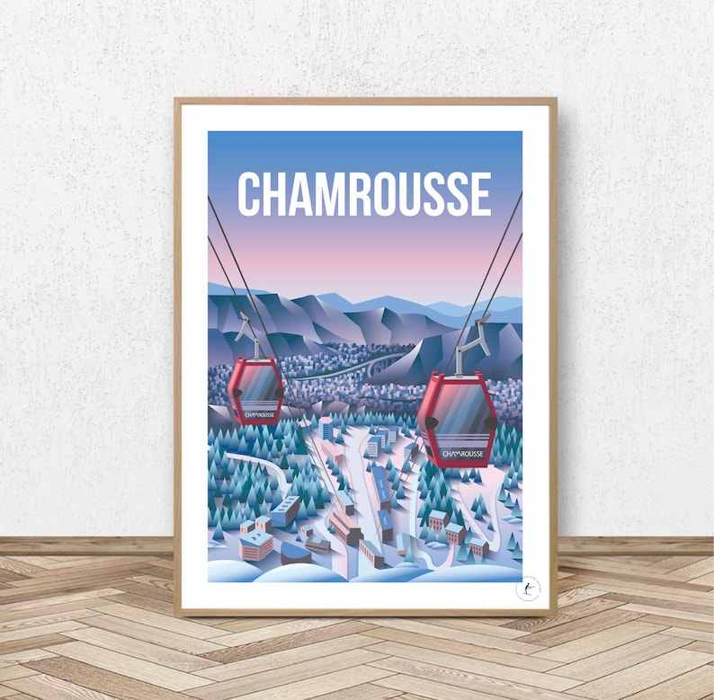 Affiche Chamrousse - Poster Ski // Illustration Vintage - Décoration ...