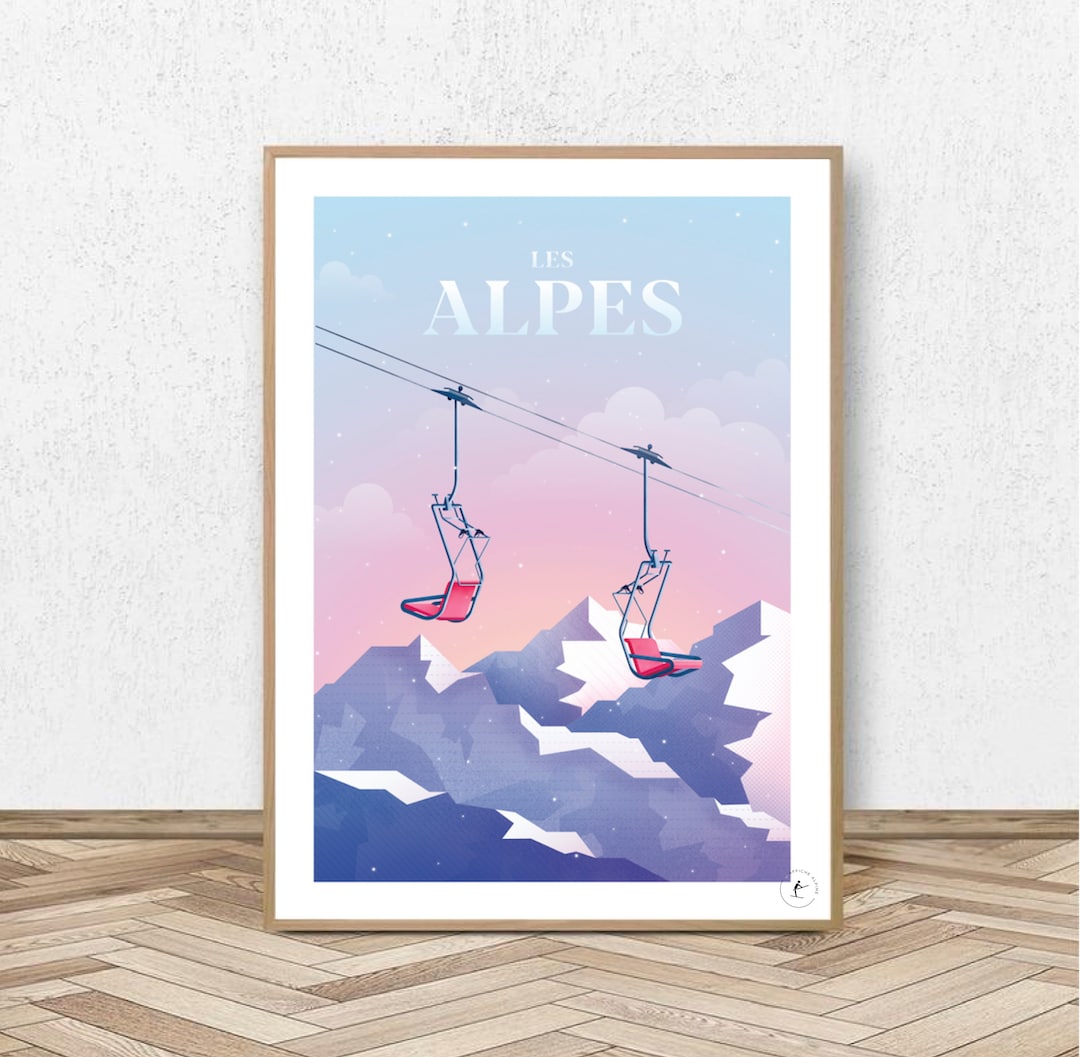Poster the Alps - Mountain and Chalet // Vintage Poster - Alpine Poster ...