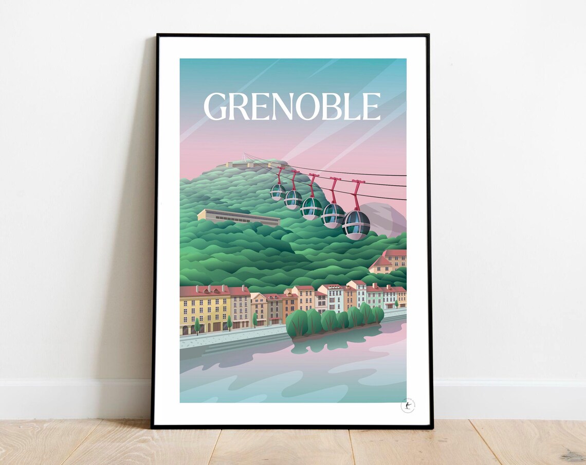 Grenoble Poster - La Bastille // Vintage Alpine City Poster ...