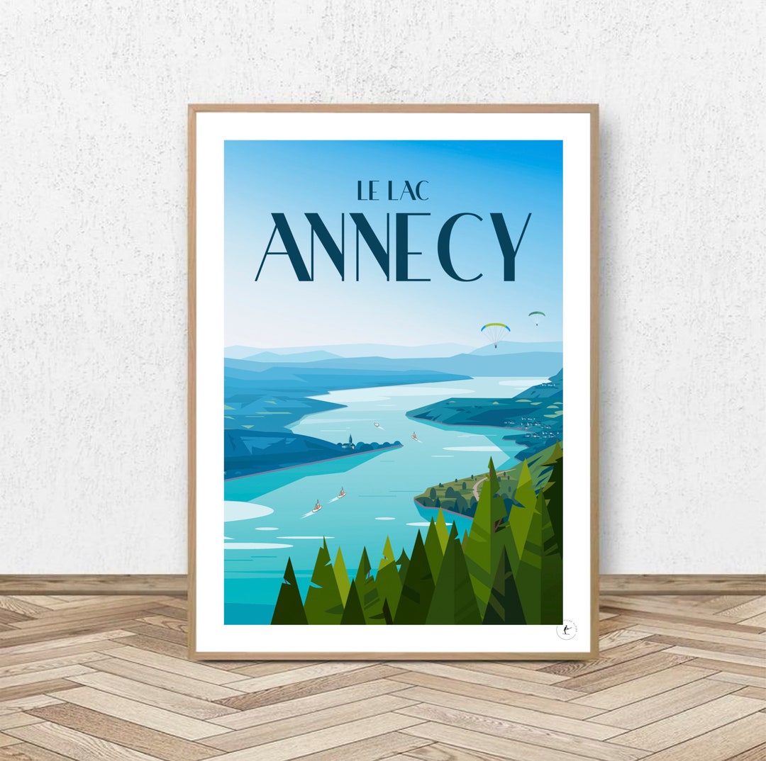 Annecy Poster Lake Annecy // Vintage Illustration Decoration Travel ...