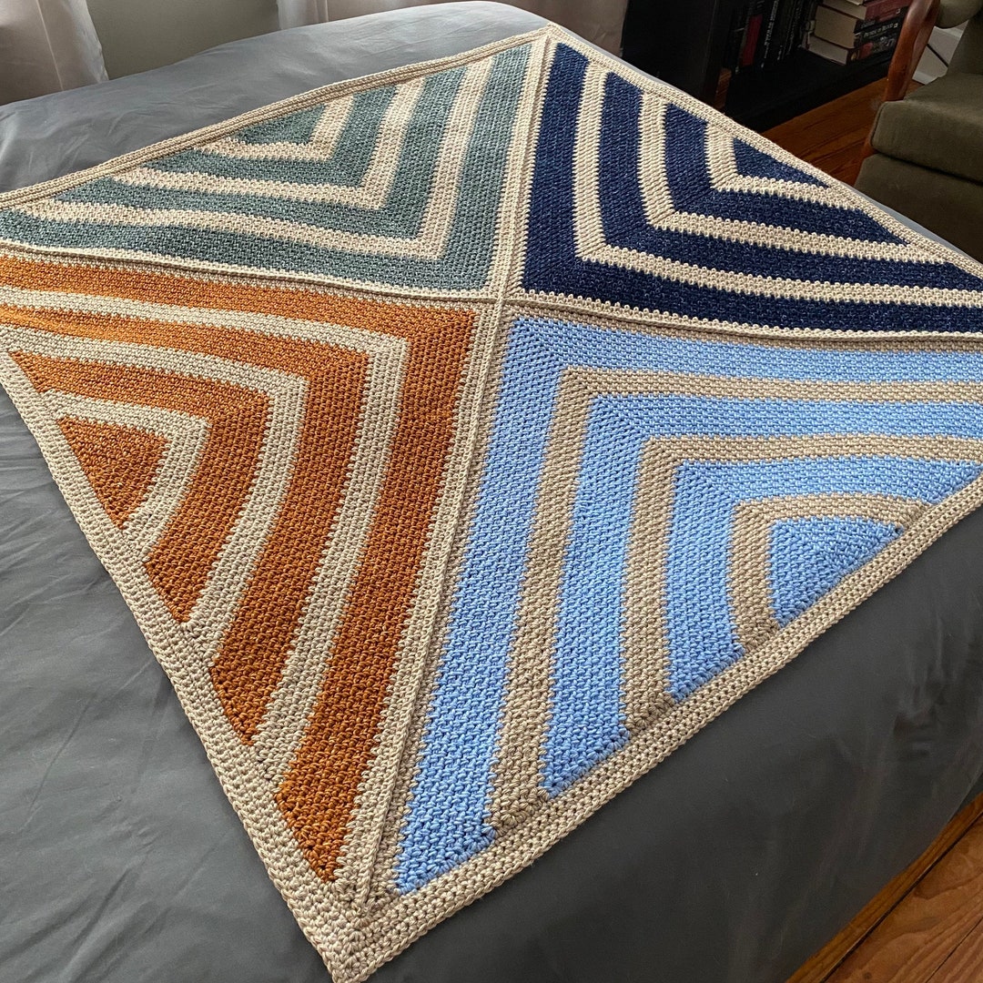 CROCHET BLANKET PATTERN - Four Triangles Blanket | Moss Stitch ...