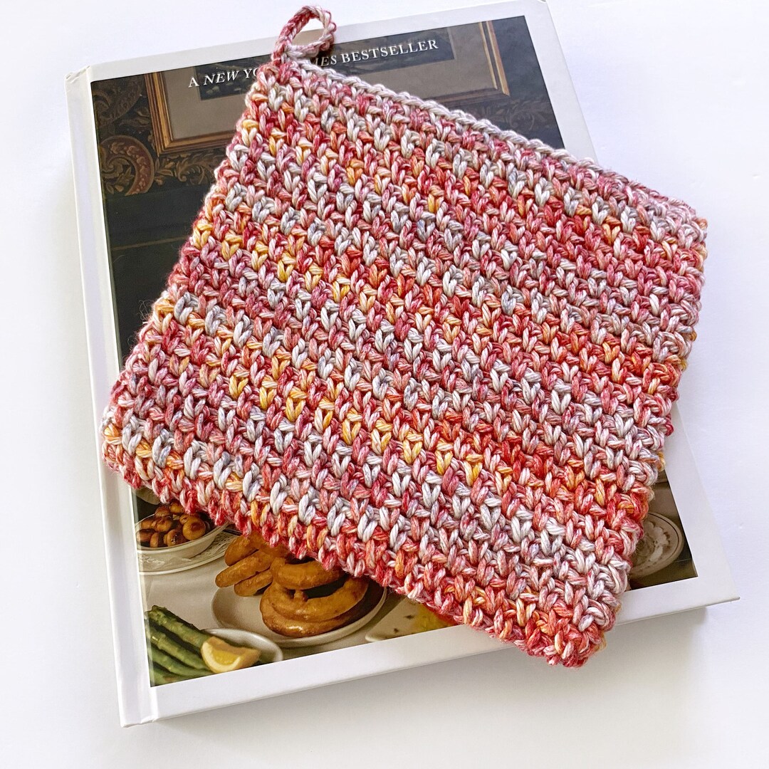 CROCHET POTHOLDER PATTERN - Summer Sunsets Moss Stitch Potholder | Pdf | in the Round | Double ...