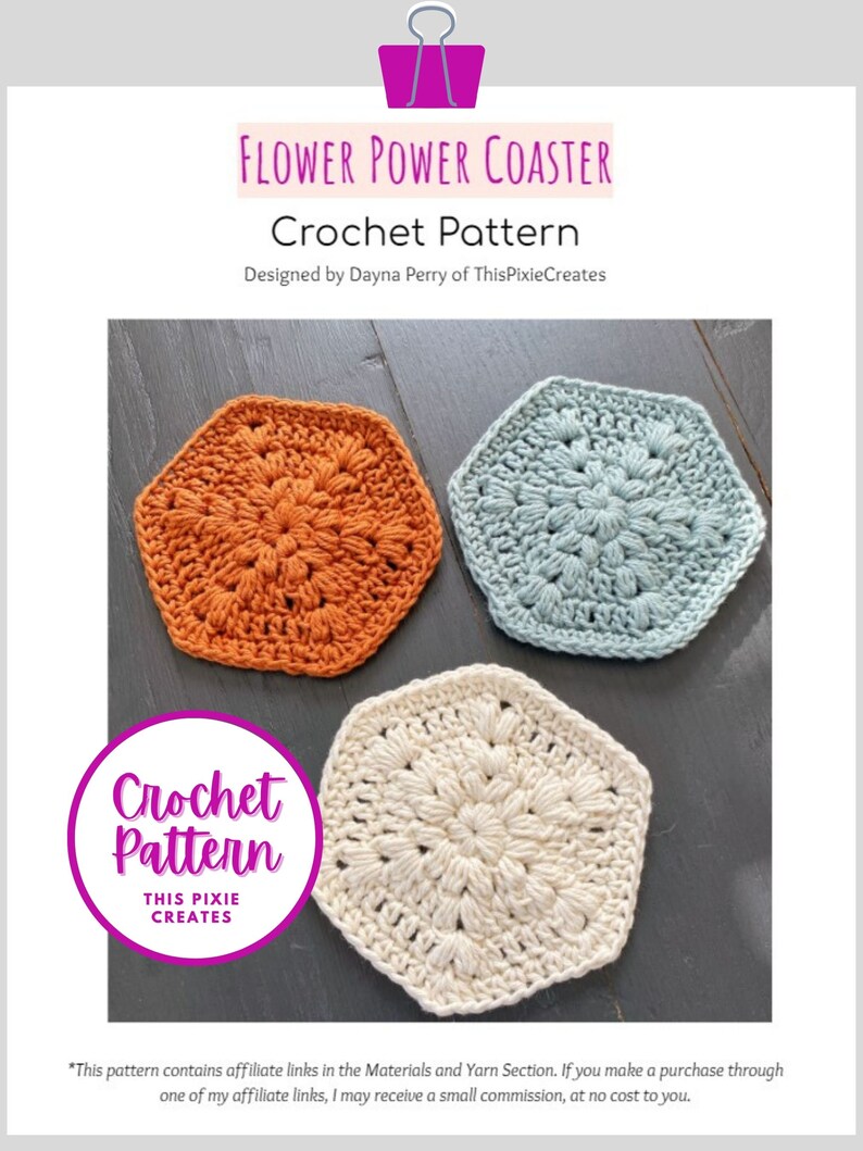 CROCHET COASTER PATTERN - Flower Power Coaster | Hexagon Puff Stitch ...