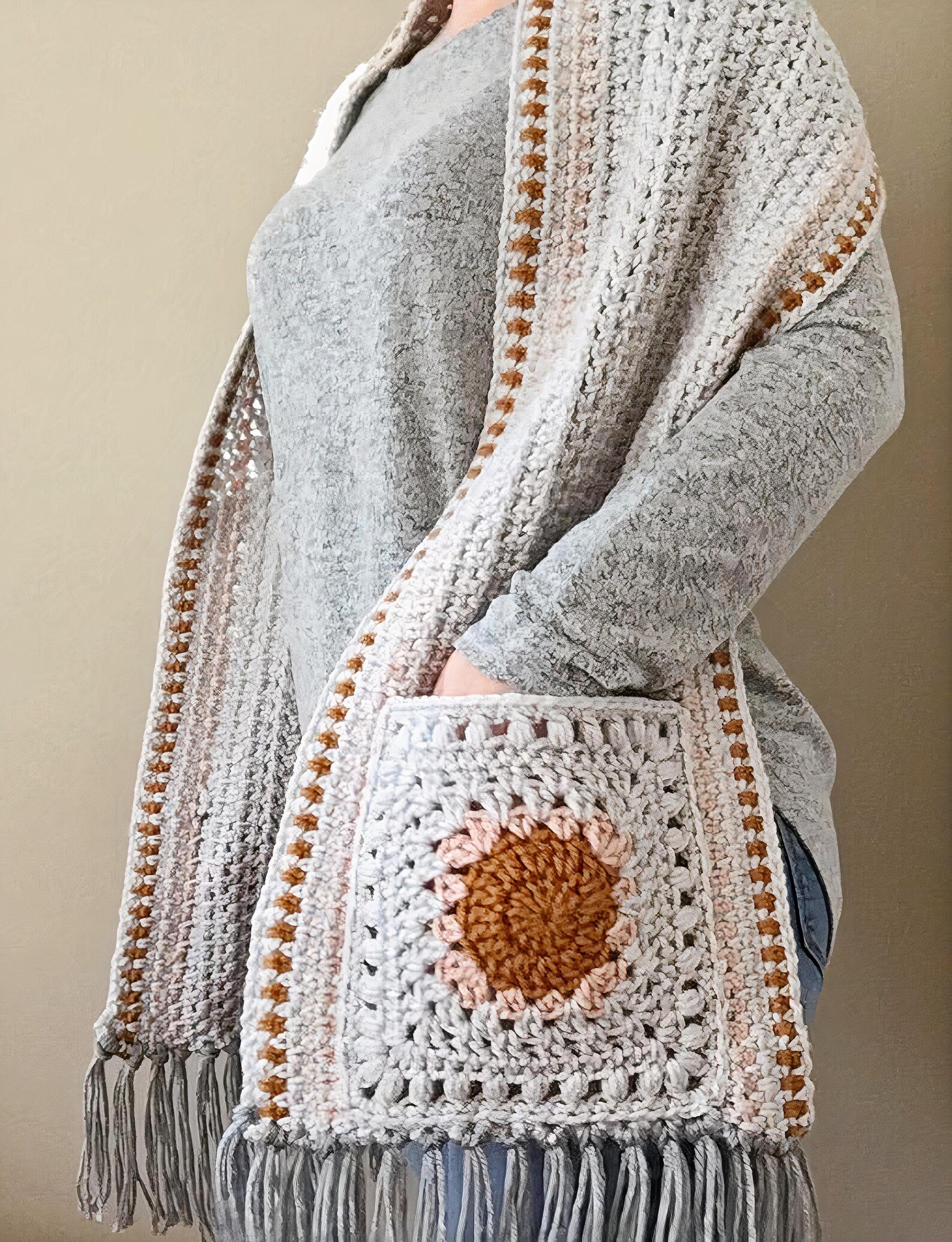CROCHET SHAWL PATTERN - Hip Granny Pocket Shawl | Women's Crochet Moss ...