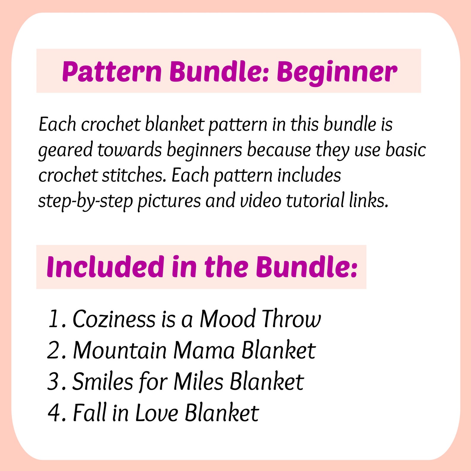 CROCHET PATTERN BUNDLE - 4 Easy Beginner Friendly Crochet Blanket ...