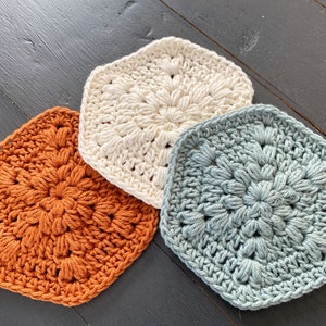 CROCHET COASTER PATTERN - Flower Power Coaster | Hexagon Puff Stitch ...