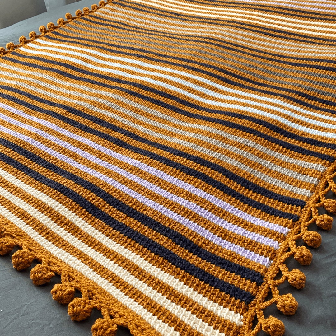 TUNISIAN CROCHET PATTERN - Easy Beginner Tunisian Striped Blanket | 8 ...