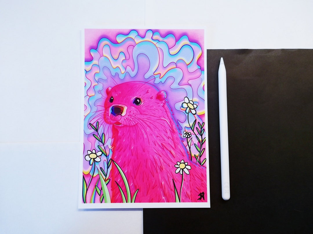 Pink Otter A4/A5 Matte Art Print Ideal Gift for Otter Lovers Otter Wall ...