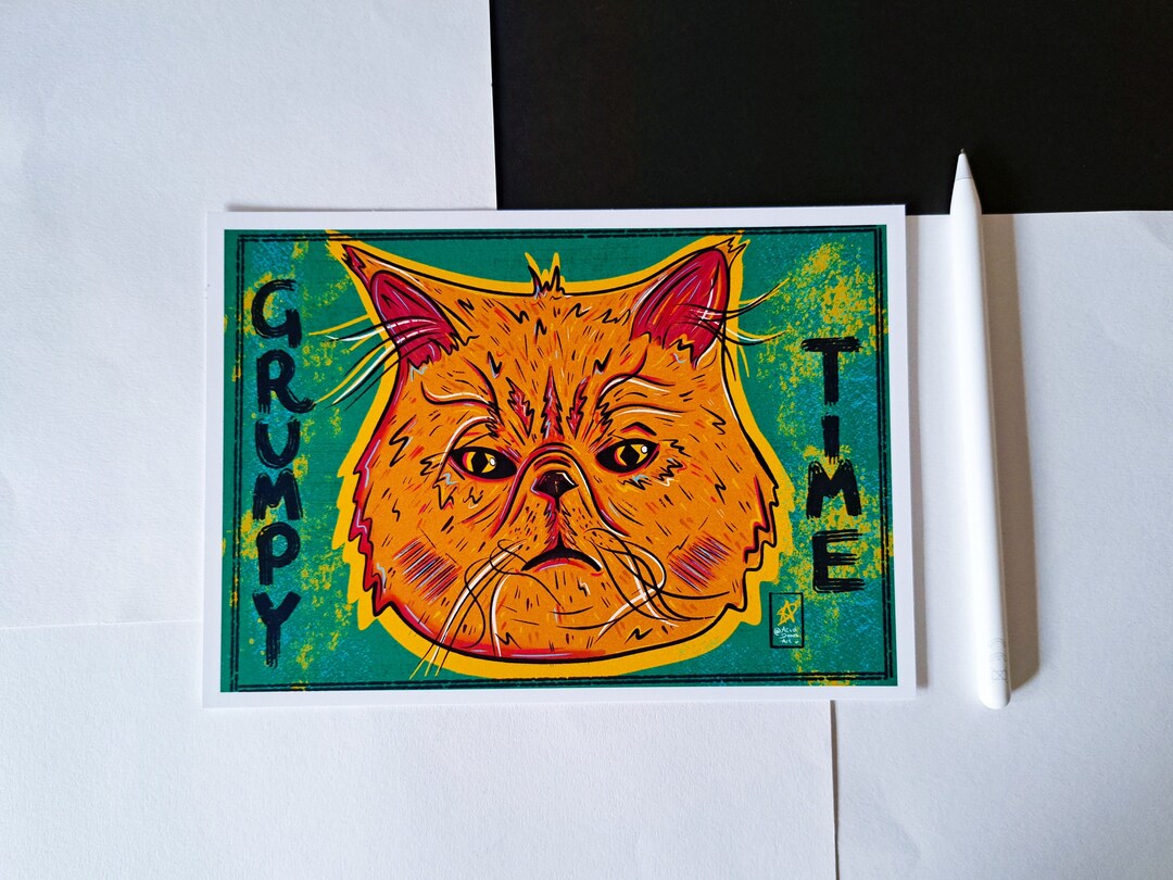 Grumpy Time Cat - A4/A5 Matte Art Print - Funny Cat Wall Art - Cat Lover Gift Idea - Etsy