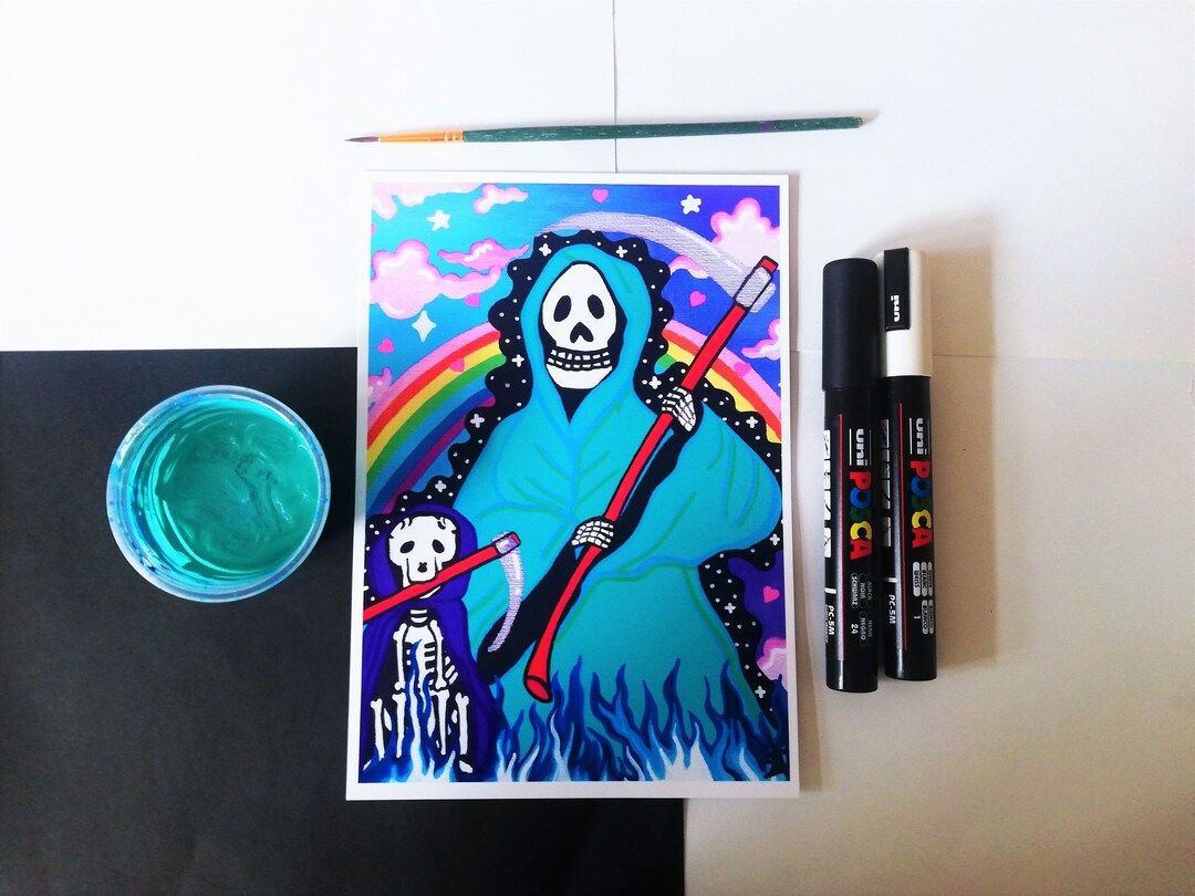 Grim Reaper and Pet Dog A4/A5 Matte Art Print Cute Spooky - Etsy